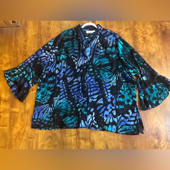Caroline Rose | Tops | Caroline Rose Semi Sheer Flowly Blouse With ...
